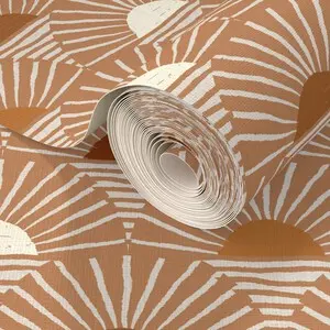 Spoonflower Retro Sunshine Horizons Boho Neutral Fall Caramel 100% Natural Sisal Grasscloth Wallcovering - Beige