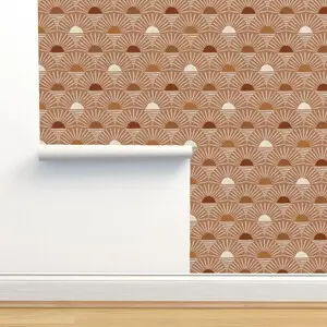 Spoonflower Retro Sunshine Horizons Boho Neutral Fall Caramel 100% Natural Sisal Grasscloth Wallcovering - Beige