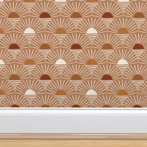Spoonflower Retro Sunshine Horizons Boho Neutral Fall Caramel 100% Natural Sisal Grasscloth Wallcovering - Beige