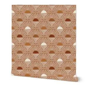 Spoonflower Retro Sunshine Horizons Boho Neutral Fall Caramel 100% Natural Sisal Grasscloth Wallcovering - Beige