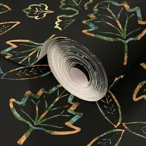 Spoonflower Leaf Batik Black 100% Natural Sisal Grasscloth Wallcovering