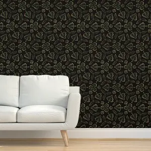 Spoonflower Leaf Batik Black 100% Natural Sisal Grasscloth Wallcovering