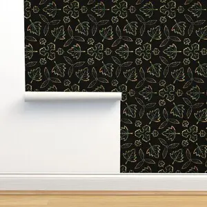 Spoonflower Leaf Batik Black 100% Natural Sisal Grasscloth Wallcovering