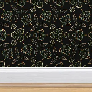 Spoonflower Leaf Batik Black 100% Natural Sisal Grasscloth Wallcovering