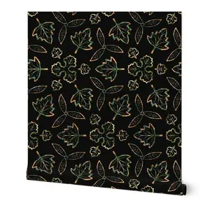 Spoonflower Leaf Batik Black 100% Natural Sisal Grasscloth Wallcovering