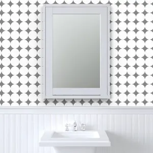Spoonflower Sixties Polka Dot Grey And White Stars Retro Dots Custom Pre-pasted Wallpaper