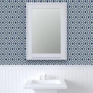 Spoonflower Diamonds Blue Geometric Navy Beach Custom Pre-pasted Wallpaper - Blue,navy