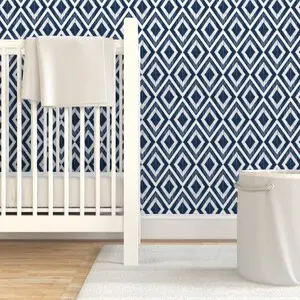 Spoonflower Diamonds Blue Geometric Navy Beach Custom Pre-pasted Wallpaper - Blue,navy