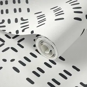 Spoonflower Modern Farmhouse Dash Stripes Little Arrow Boho Custom Pre-pasted Wallpaper - Gray