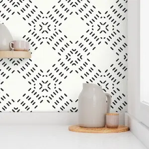 Spoonflower Modern Farmhouse Dash Stripes Little Arrow Boho Custom Pre-pasted Wallpaper
