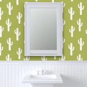 Spoonflower Lime Green Nursery Cactus Cacti Custom Pre-pasted Wallpaper