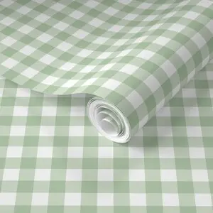 Spoonflower Green Gingham Traditional Wallpaper - Green,white,mint