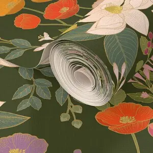Spoonflower Cloisonne Garden Greenery 100% Natural Sisal Grasscloth Wallcovering - Green