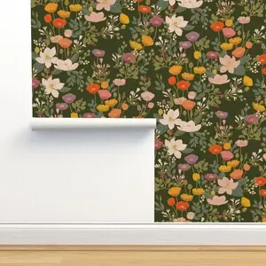 Spoonflower Cloisonne Garden Greenery 100% Natural Sisal Grasscloth Wallcovering