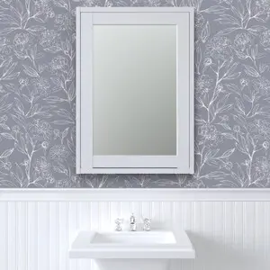 Spoonflower White Flowers Floral Nature Hand Drawn Traditional Wallpaper - White,gray