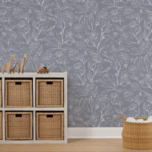 Spoonflower White Flowers Floral Nature Hand Drawn Traditional Wallpaper - White,gray