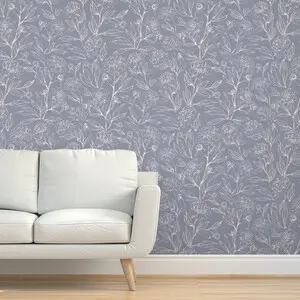 Spoonflower White Flowers Floral Nature Hand Drawn Traditional Wallpaper - White,gray