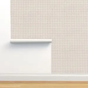 Spoonflower The Houndstooth Check ~ Aurore And White 100% Natural Sisal Grasscloth Wallcovering - Pink,white