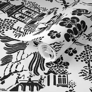 Spoonflower Black And White Chinese Home Large Pattern French Traditional Wallpaper - Black,white,gray