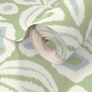 Spoonflower Reverse Soft Blue And Ikat 100% Natural Sisal Grasscloth Wallcovering - Green