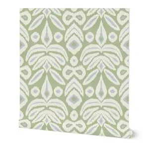 Spoonflower Reverse Soft Blue And Ikat 100% Natural Sisal Grasscloth Wallcovering - Green