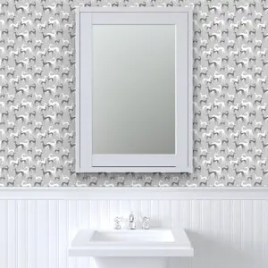 Spoonflower Greyhound Sighthounds Neutral White Hound Custom Pre-pasted Wallpaper