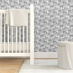 Spoonflower Greyhound Sighthounds Neutral White Hound Custom Pre-pasted Wallpaper