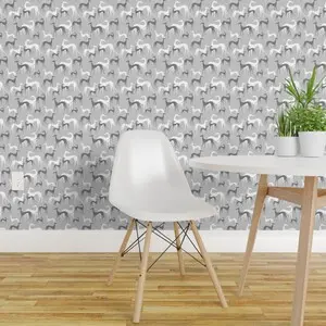 Spoonflower Greyhound Sighthounds Neutral White Hound Custom Pre-pasted Wallpaper