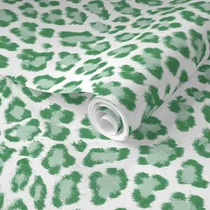 Spoonflower Leopard Cougar Cheetah Custom Pre-pasted Wallpaper - Green