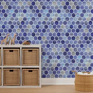 Spoonflower Purple Geometric Patchwork Blue And White Custom Pre-pasted Wallpaper