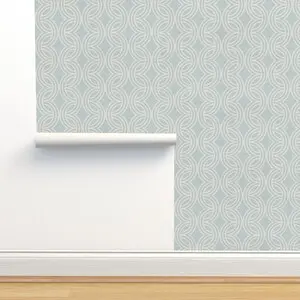 Spoonflower Neutral Geometric Soft Blue Rainbow White Vintage 100% Natural Sisal Grasscloth Wallcovering