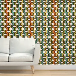 Spoonflower 1960s Retro Atomic Modern Abstract Shapes Mid 100% Natural Sisal Grasscloth Wallcovering