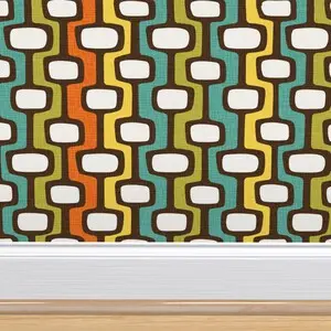 Spoonflower 1960s Retro Atomic Modern Abstract Shapes Mid 100% Natural Sisal Grasscloth Wallcovering