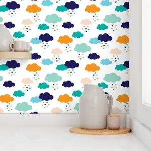 Spoonflower Colorful Scandinavian Style Modern Clouds Hearts Custom Removable Wallpaper