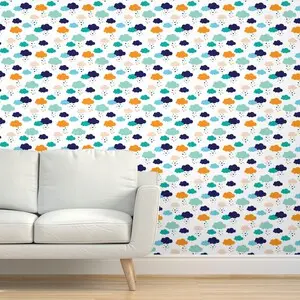 Spoonflower Colorful Scandinavian Style Modern Clouds Hearts Custom Removable Wallpaper