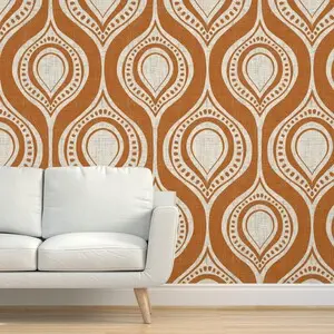 Spoonflower Large Jumbo Scale Relic Burnt Orange 100% Natural Sisal Grasscloth Wallcovering - White,orange