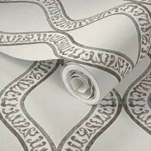 Spoonflower Damask French Lattice Trellis Idclassic19 Custom Pre-pasted Wallpaper - Gray