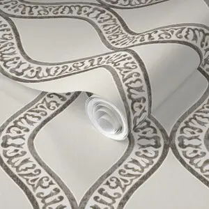 Spoonflower Damask French Lattice Trellis Idclassic19 Custom Pre-pasted Wallpaper - Gray