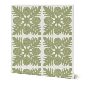 Spoonflower Large Ulu Sage On White 100% Natural Sisal Grasscloth Wallcovering