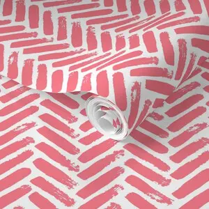 Spoonflower Pink White Modern Light Pattern Knitting Lines Custom Pre-pasted Wallpaper - White,pink,red