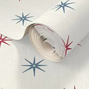 Spoonflower Red And Blue Stars 100% Natural Sisal Grasscloth Wallcovering - Blue,red