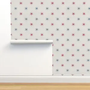 Spoonflower Red And Blue Stars 100% Natural Sisal Grasscloth Wallcovering