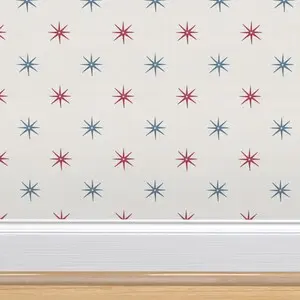 Spoonflower Red And Blue Stars 100% Natural Sisal Grasscloth Wallcovering