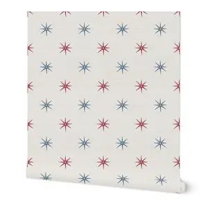 Spoonflower Red And Blue Stars 100% Natural Sisal Grasscloth Wallcovering