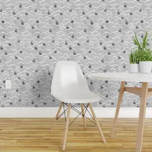 Spoonflower Shark Fins In Ocean Custom Pre-pasted Wallpaper - Gray