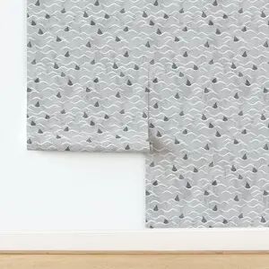 Spoonflower Shark Fins In Ocean Custom Pre-pasted Wallpaper - Gray