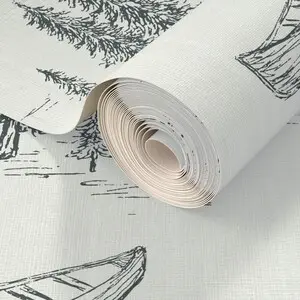 Spoonflower Lake Life In For Forest Theme & 100% Natural Sisal Grasscloth Wallcovering - Blue