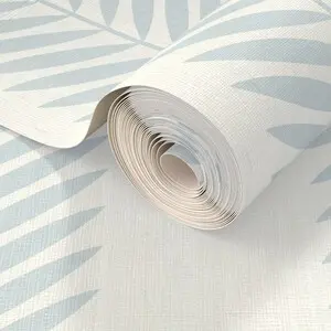 Spoonflower Reverse Double Textured Vine Light Blue 100% Natural Sisal Grasscloth Wallcovering - Blue,white