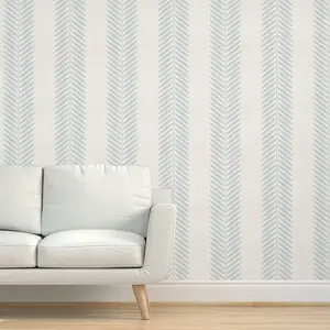 Spoonflower Reverse Double Textured Vine Light Blue 100% Natural Sisal Grasscloth Wallcovering - Blue,white