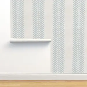 Spoonflower Reverse Double Textured Vine Light Blue 100% Natural Sisal Grasscloth Wallcovering - Blue,white